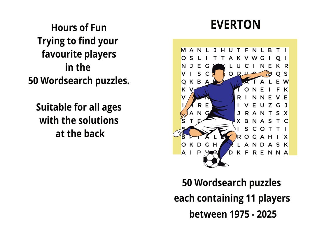 EVERTON Wordsearch Book - 50 Word Search Puzzles Spanning 50 Years Each ...