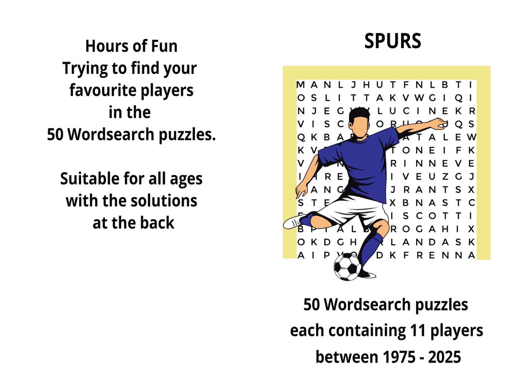SPURS Wordsearch Book – 50 Player Puzzles (digital Download) - Etsy