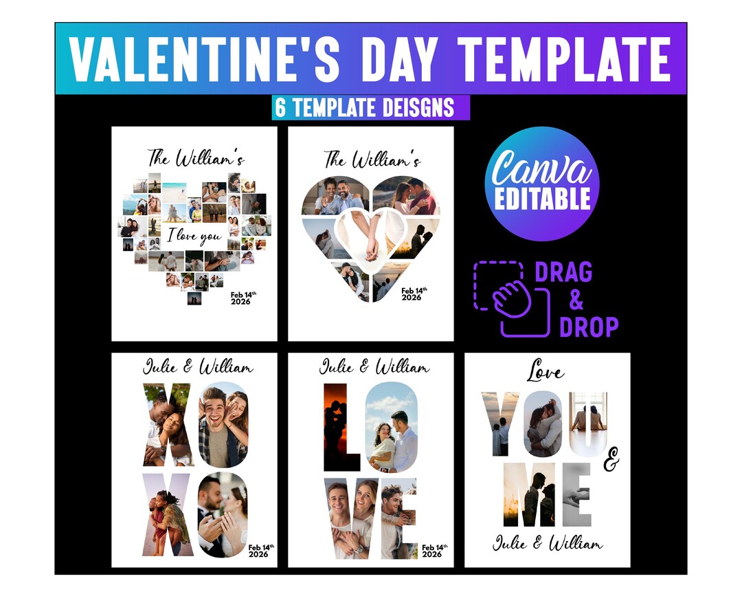 Love Photo Collage Editable Template, Drag Your Own Image, Couple Gift ...