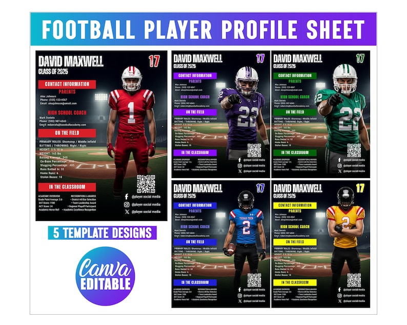 Football Player Profile Sheet, Editable Individual Profile Sheet ...