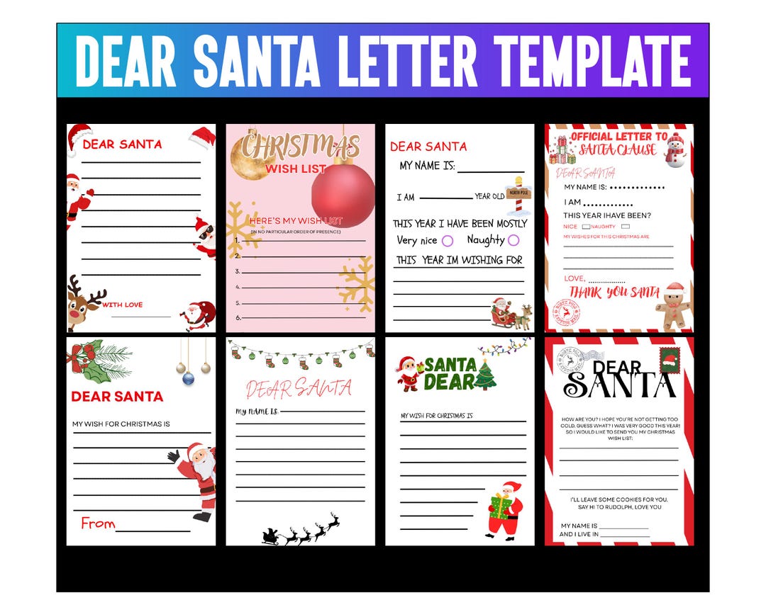 15 Christmas Dear Santa Letter Template, Kids Letter to Santa, Holiday ...