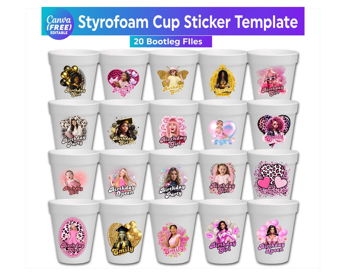 Styrofoam Cup Stickers, Editable Cup Templates, Add Your Photo ...