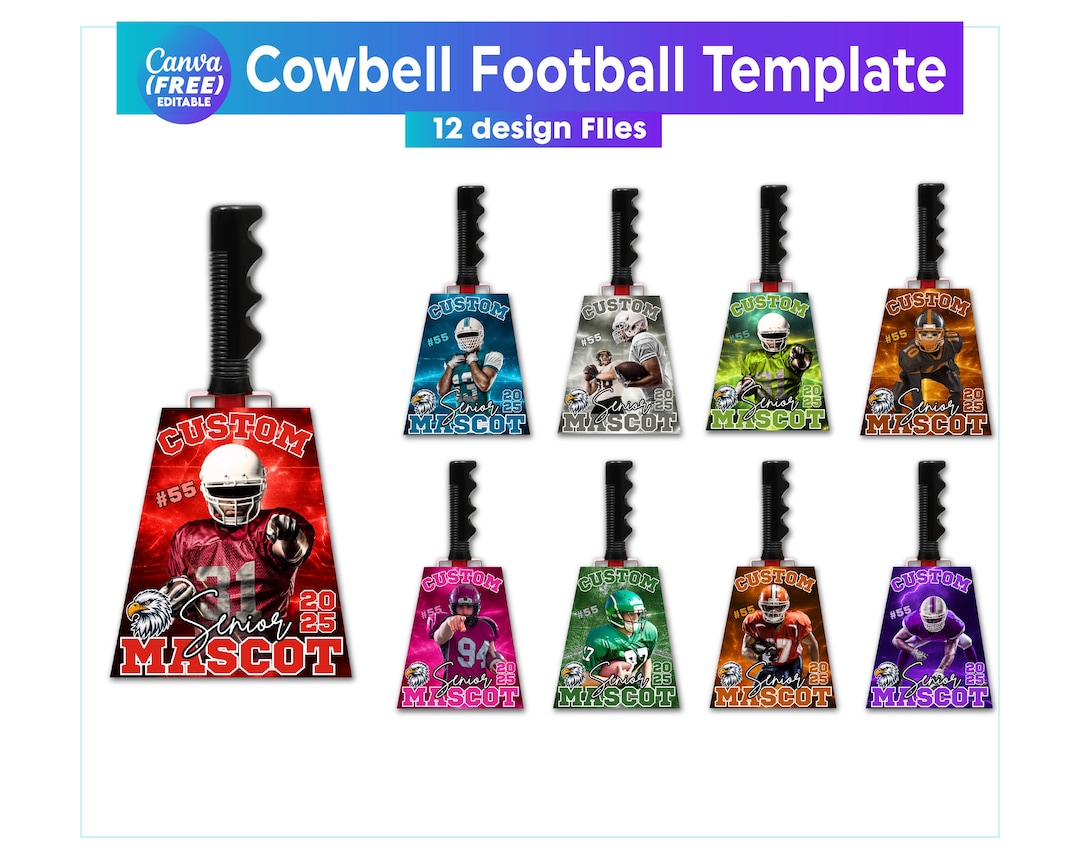12 Cowbell Canva Editable Template, Football Cowbell Designs, Editable ...