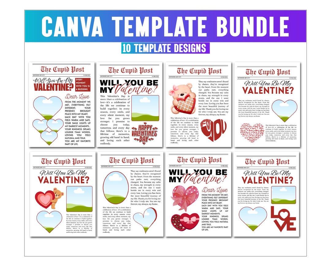10 Valentines Cupid Post Newspaper Canva Editable Template, Cupid Post ...