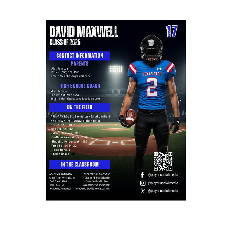 Football Player Profile Sheet, Editable Individual Profile Sheet ...