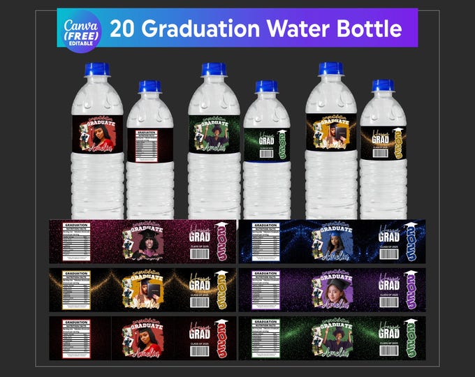 Graduation Water Bottle Labels Canva Template, Graduation Party Favor ...