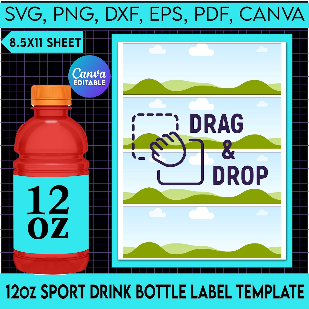 12oz Sport Drink Bottle Labels Template, Editable Water Bottle ...