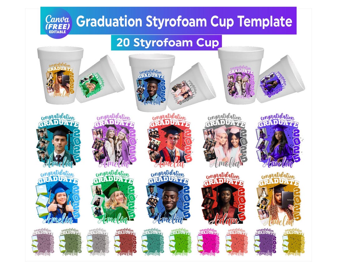 Styrofoam Cup Canva Editable Template, Graduation Party Cup Template ...