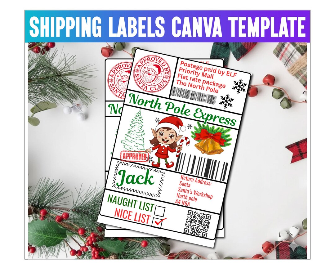 Christmas Shipping Label Canva Template, North Pole Christmas Label ...