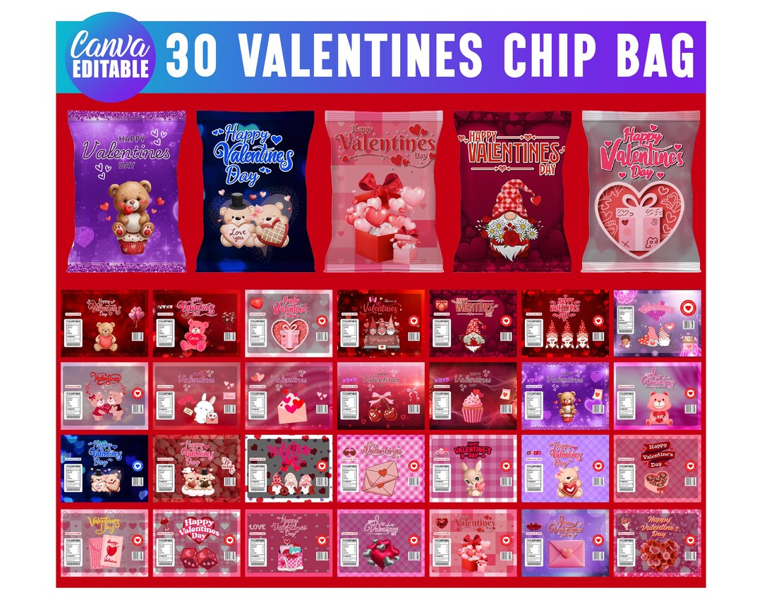 30 Valentine's Day Chip Bag, Chip Bag Label Canva Editable Template ...