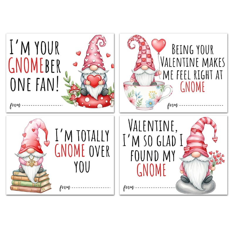 20 Editable Gnome Valentine's Day Cards Template, Classroom Valentine's ...