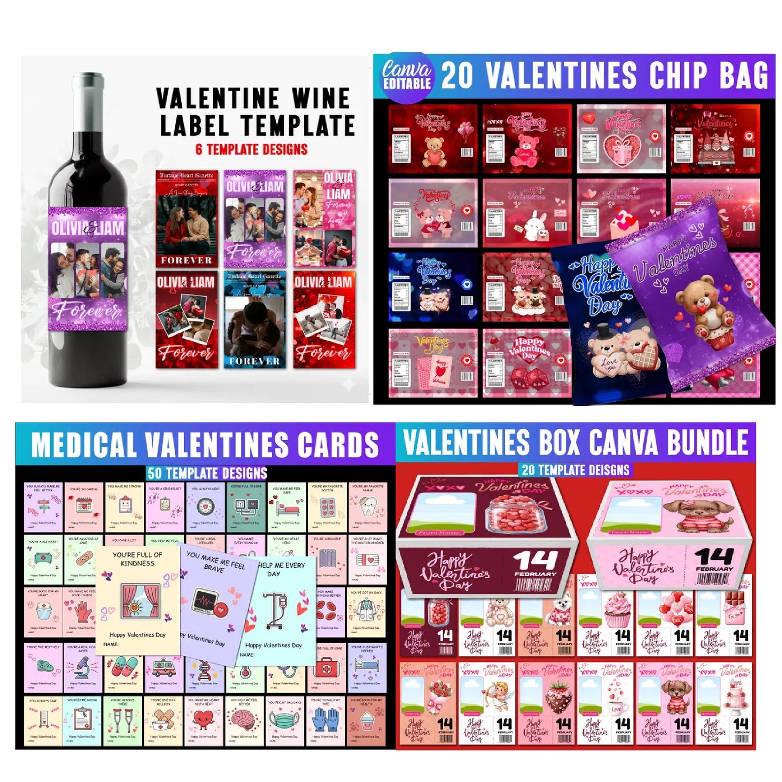 1200 Valentine Mega Bundle Canva Editable Template, Printable Valentine ...