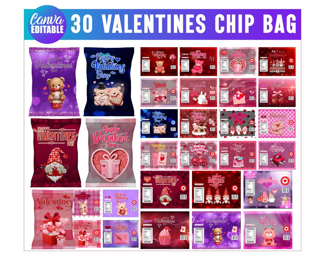 Valentine's Day Chip Bag, Chip Bag Label Canva Editable Template, Drag ...