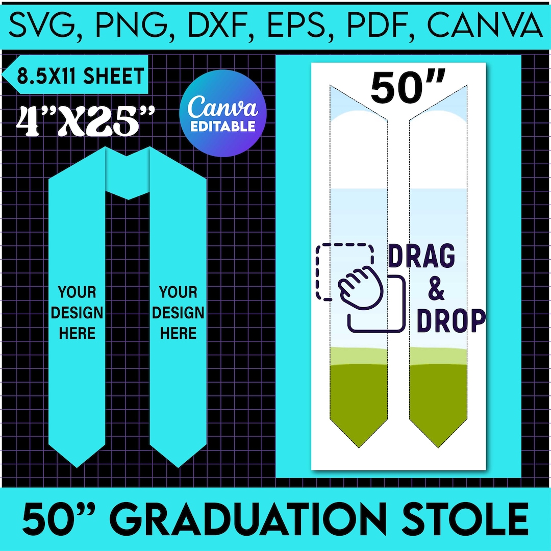 50inch Graduation Stole Template, Stole Template SVG, Canva ...