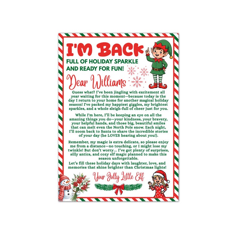 Personalized Elf Return Letter Template, Christmas Elf I'm Back Letter, Elf Welcome Letter, I'm ...