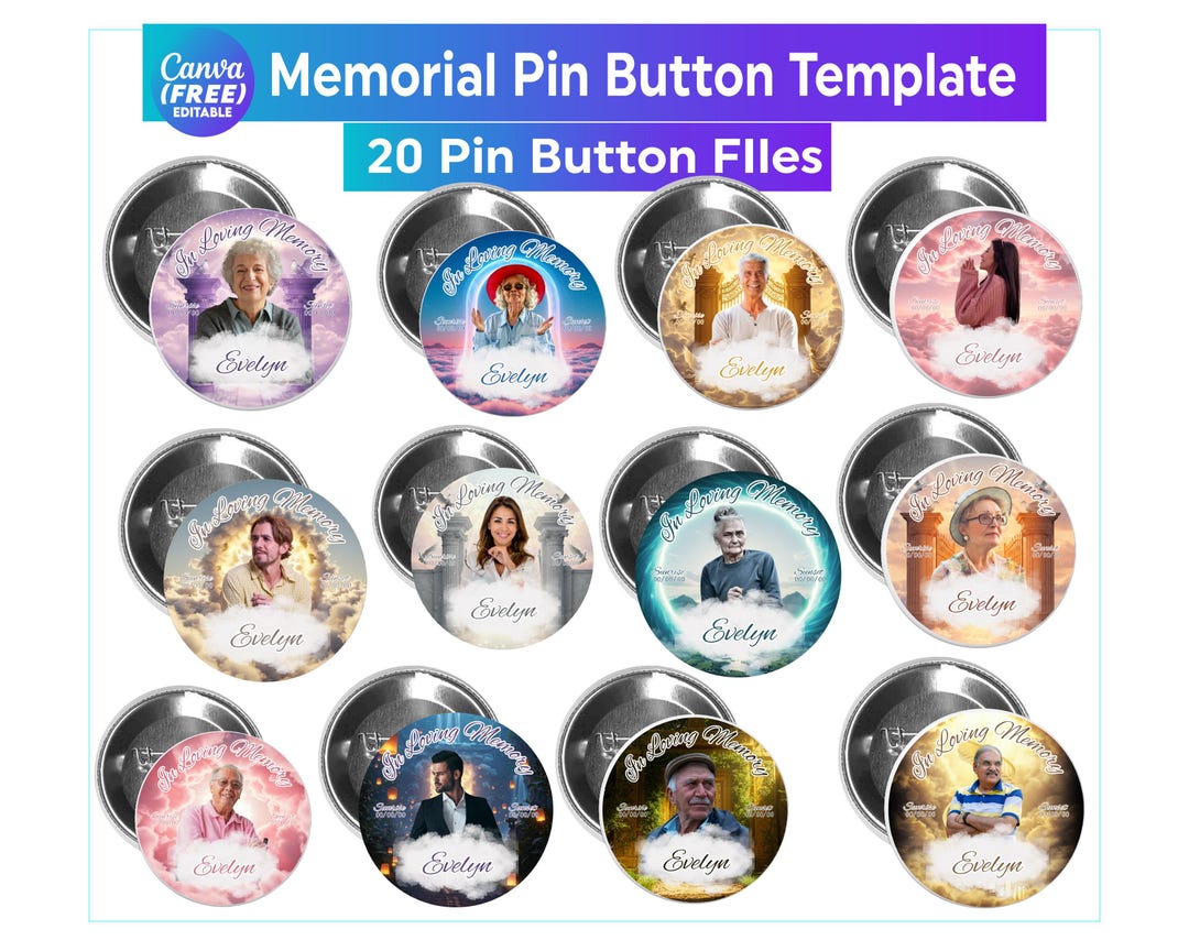 Funeral Botton Template, in Loving Memory Pin Button Canva Mega ...