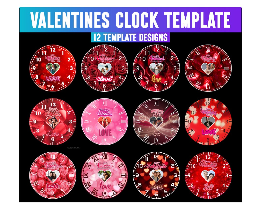 Valentine Clock Canva Template, Wall Clocks, Romantic Clocks, Clock ...