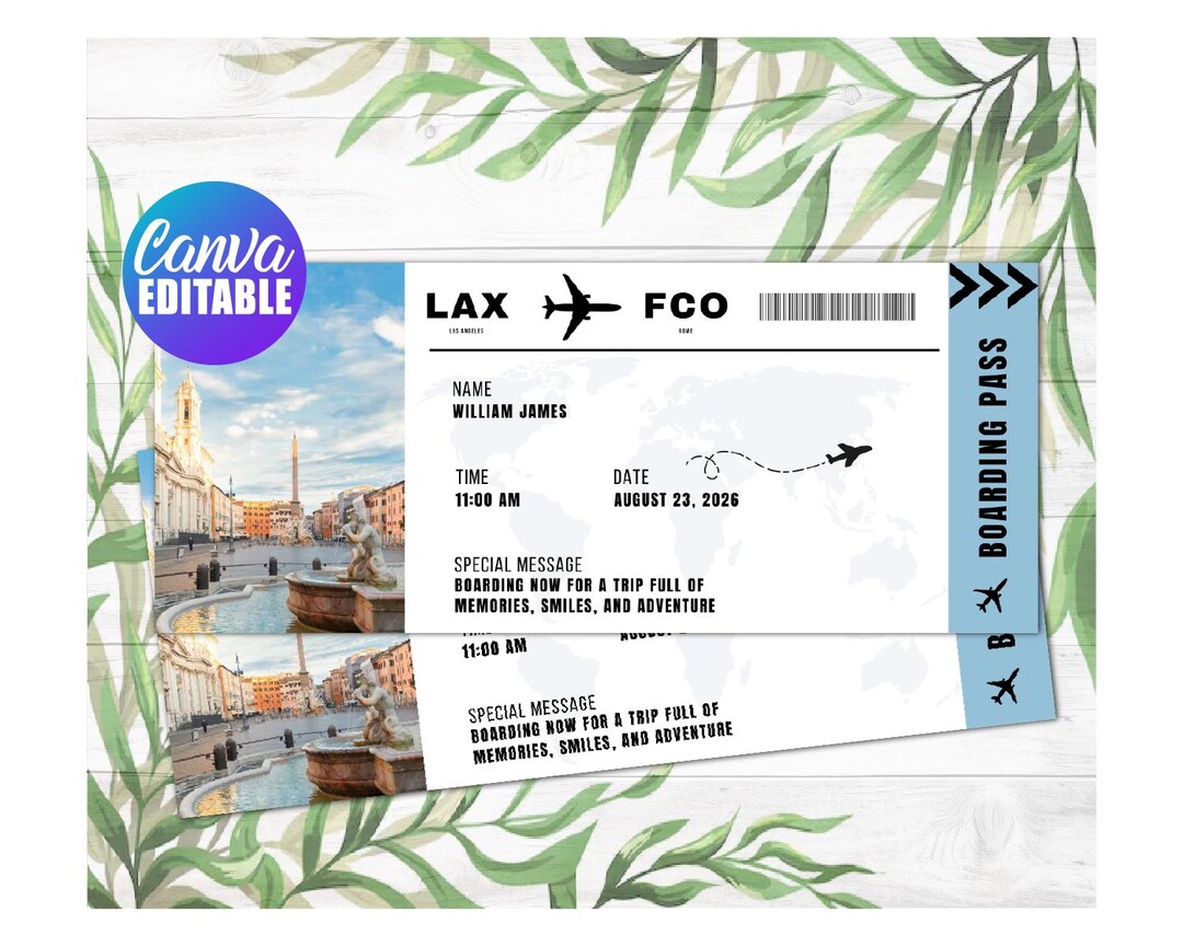 Boarding Pass Canva Template, DIY Boarding Ticket, Printable Airline ...