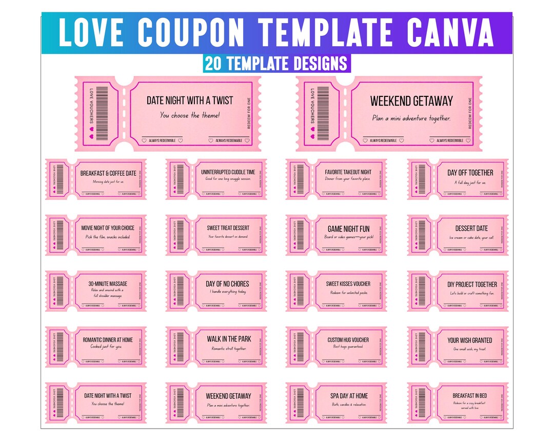 Editable Gift Love Romantic Coupons, Valentine's Day Coupons, Canva ...