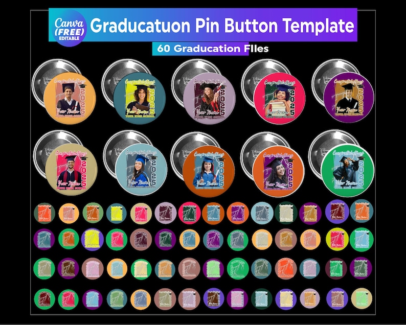 60 Canva Graduation Pin Button Templates, Congrats 2025 Button, High ...