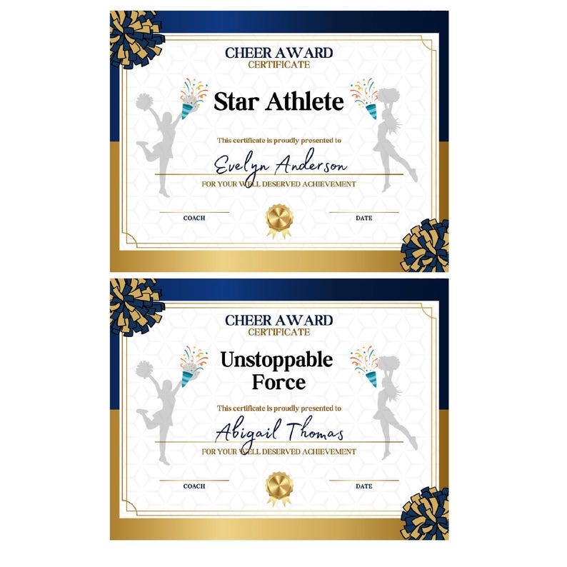Cheerleading Certificates Template, Cheerleading Awards, EDITABLE ...