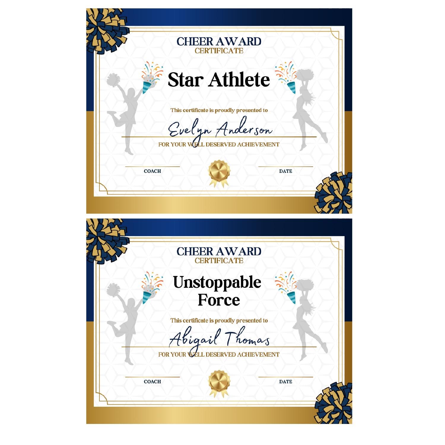 Cheerleading Certificates Template, Cheerleading Awards, EDITABLE ...