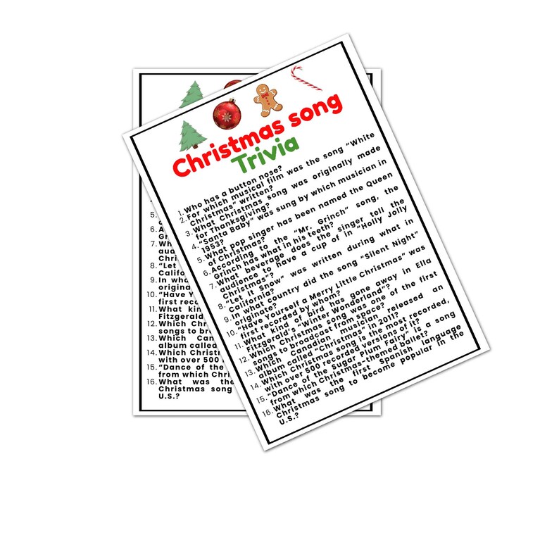 Christmas Song Trivia Game Printable, Kids & Adults, Christmas Music ...