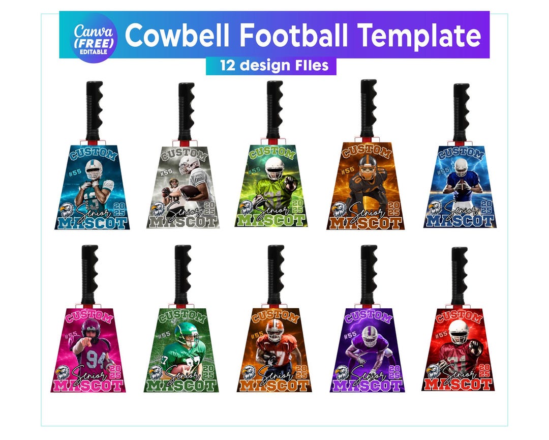 Cowbell Canva Editable Template, Custom Cowbell Design, Game Day Spirit ...