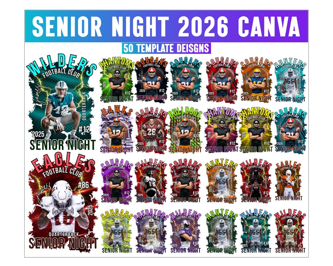 50 Senior Night Canva Editable Template, Football Shirt Canva, Football ...
