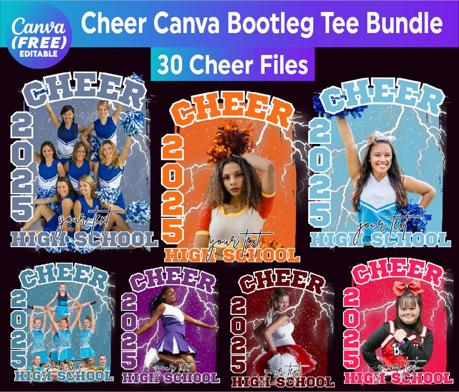 Cheer Editable Canva Template Bundle, Cheerleader Bootleg, Canva ...