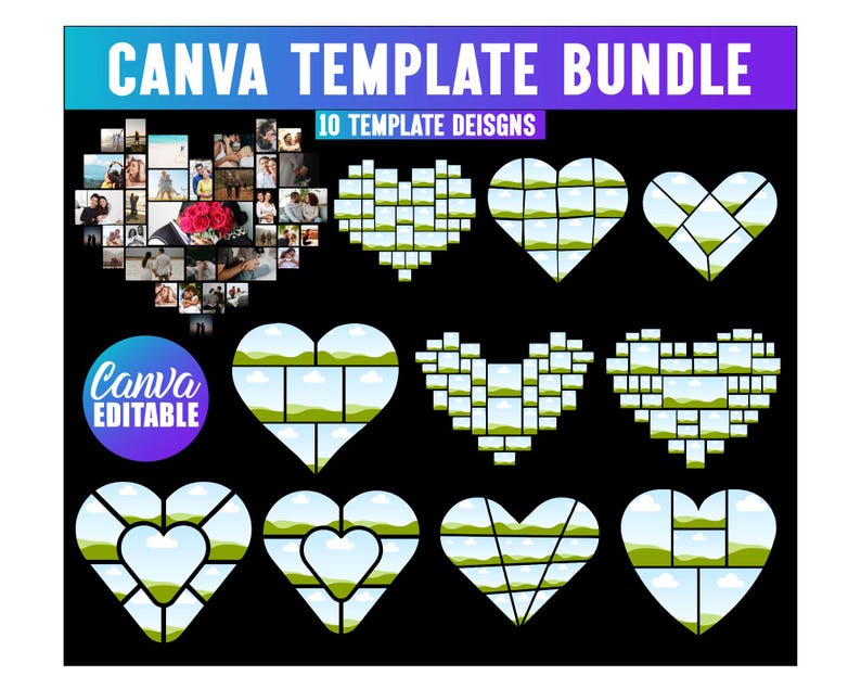 10 Heart Photo Collage Editable Template, Couple Gift, Valentine's Day ...