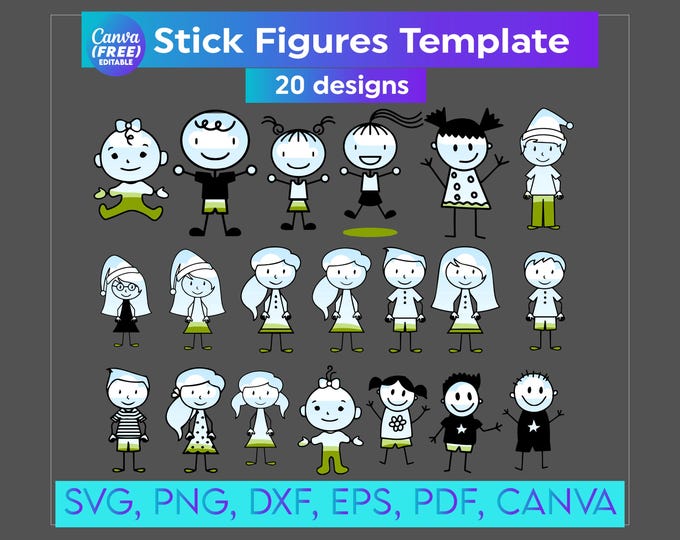 Stick Figures Canva Frame, Stick Figure Clipart, Stick Kids Svg,create ...