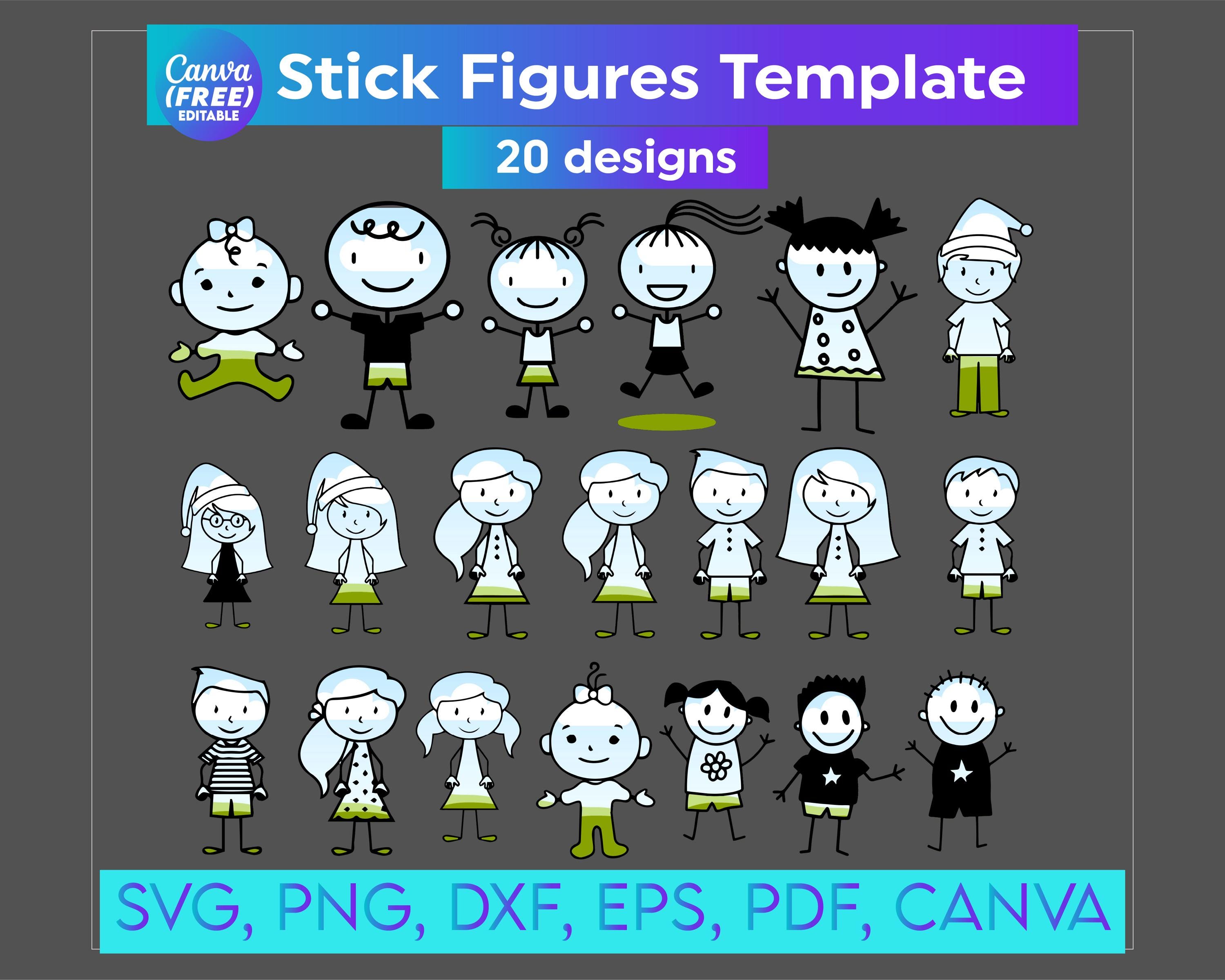 Stick Figures Canva Frame, Stick Figure Clipart, Stick Kids Svg,create ...