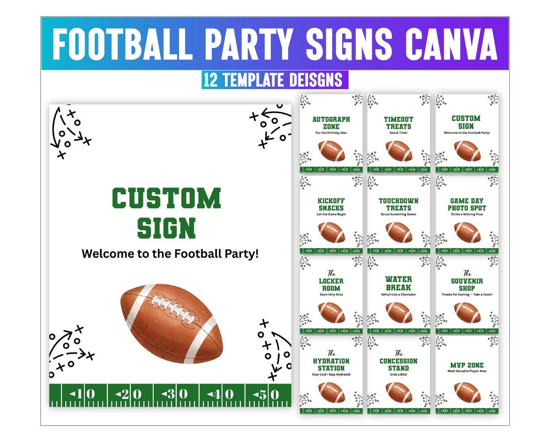 12 Football Party Sign Template, Football Party Signs Canva Template ...