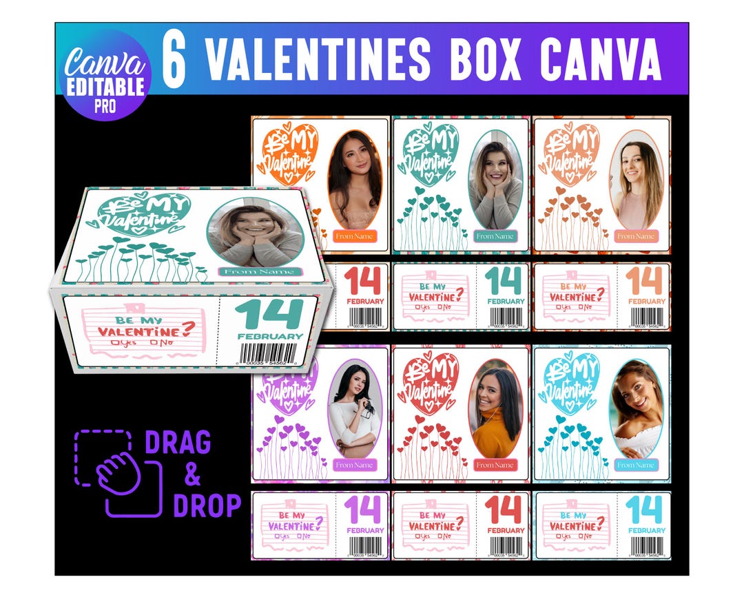 Valentine Love Box Template Labels, Valentine's Day Gift Box Canva ...