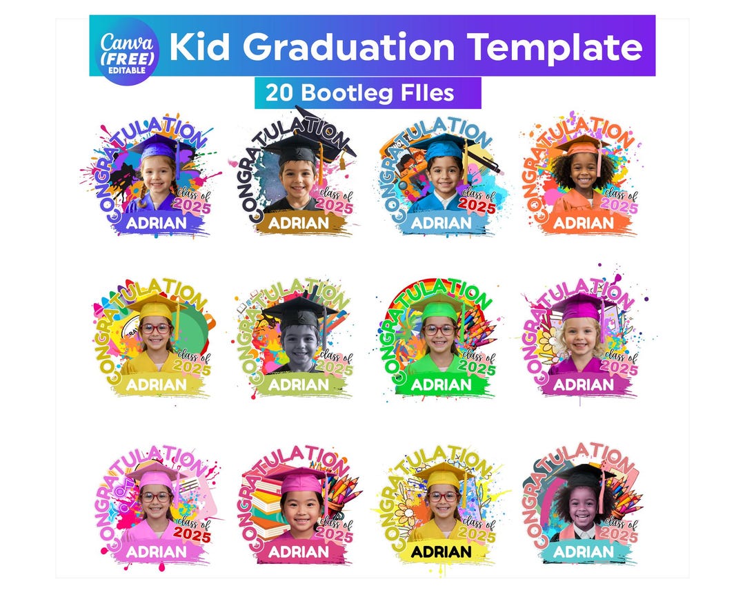 20 Kids Graduation Canva Editable Template, Grad Flyer, Grad Fan, Grade ...