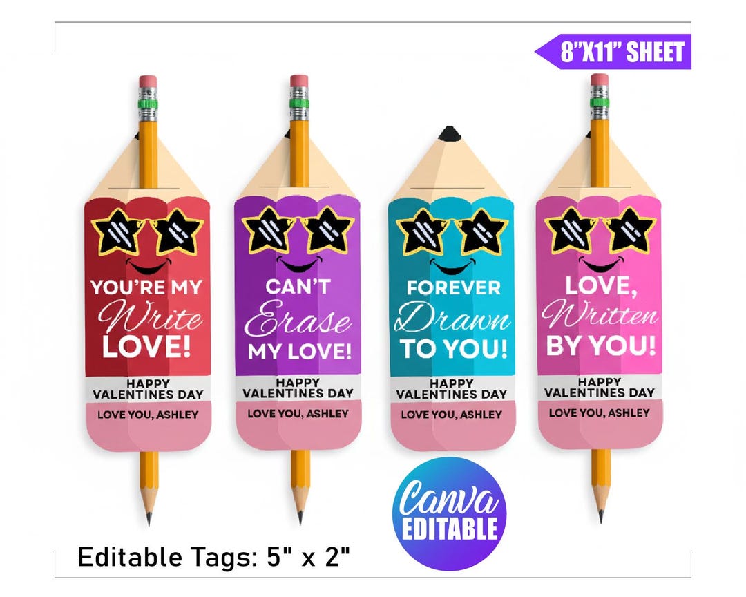 Editable Valentines Pencil Gift Tags Template, Valentine Pencil Holder ...