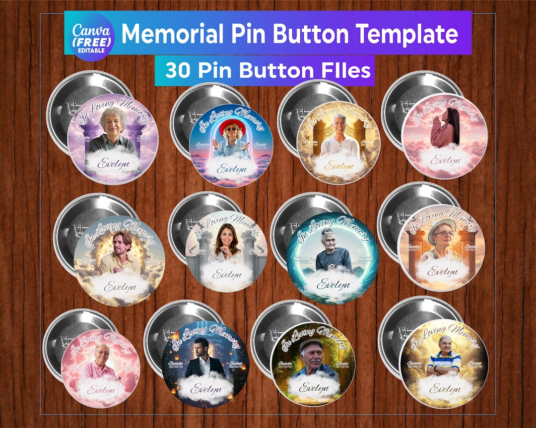 In Loving Memory Pin Button Canva Template Bundle, Memorial Pin Button ...