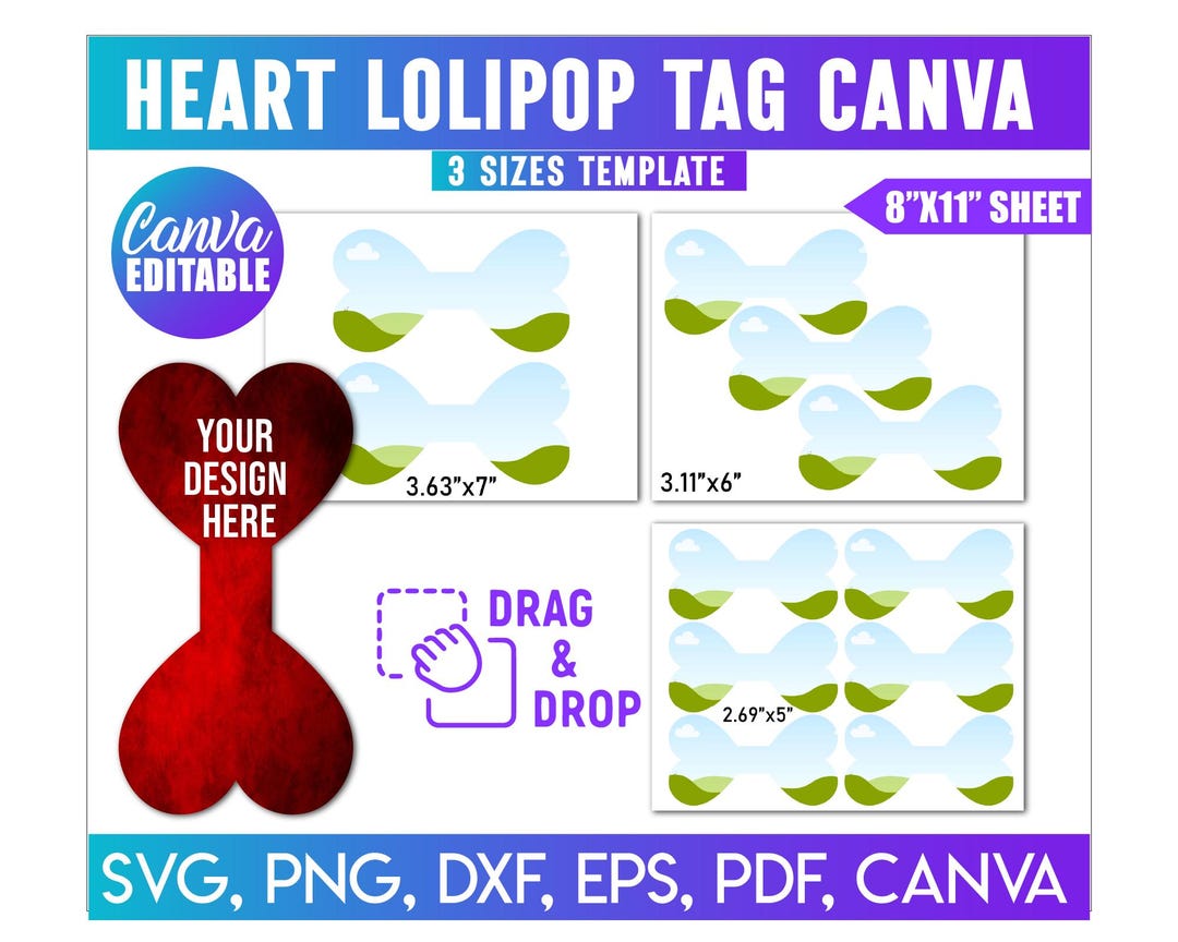 3 Valentine's Day Lollipop Tags Canva Editable, Valentine's Day ...