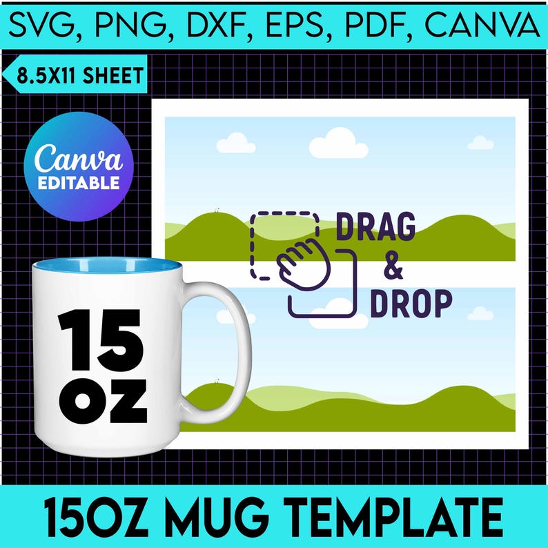 15oz Mug Full Wrap Template, 8.5"x11" Sheet, Printable, Cricut, Cut ...