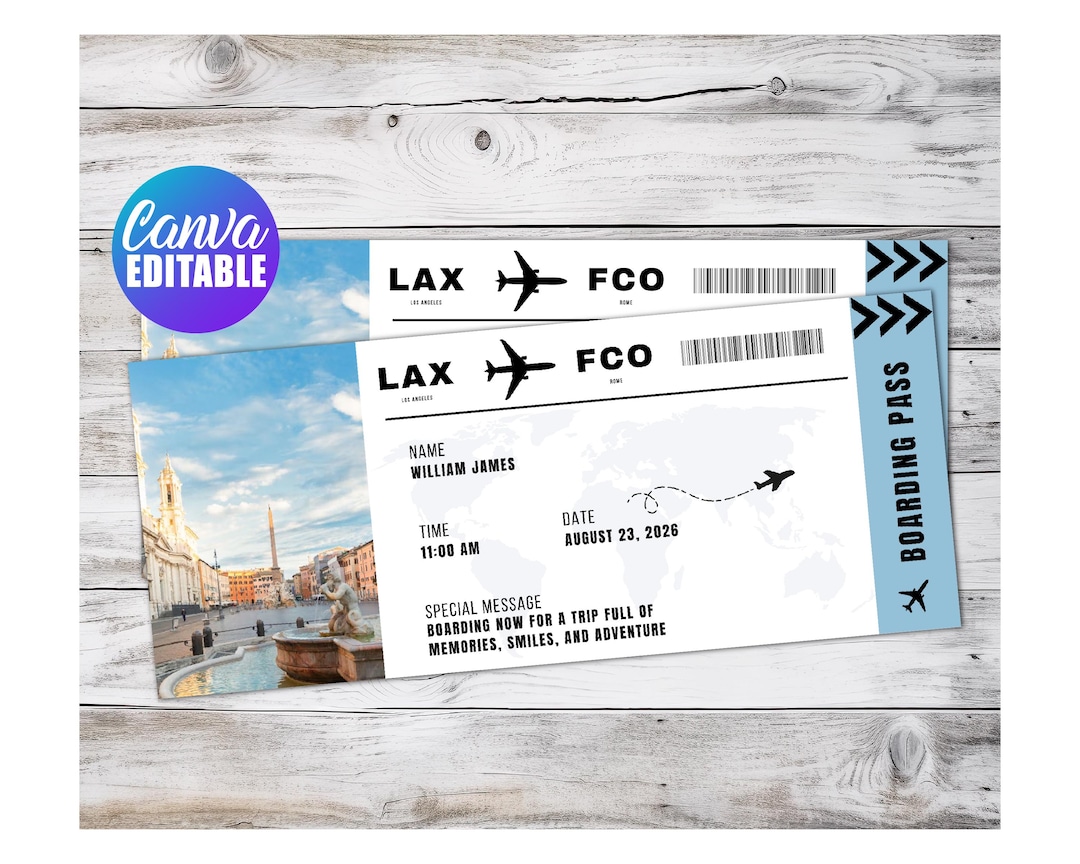 Boarding Pass Canva Template, Boarding Pass Surprise Trip, Editable ...