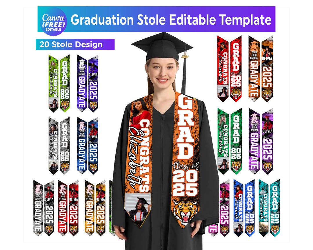 Children's Graduation Stole Canva Editable Template, Grad Kids Stole ...