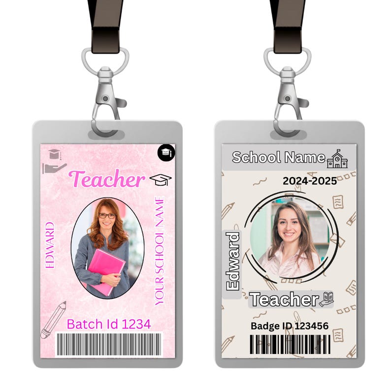 Teacher ID Badge Template, School Custom ID Card Canva, Back to School ...
