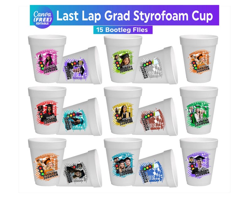 Styrofoam Cup Template Bundle, Graduation Cup Stickers Template ...