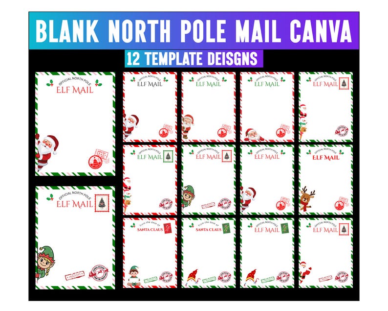 12 Blank North Pole Mail Bundle, Christmas Stationery, Elf Printable ...