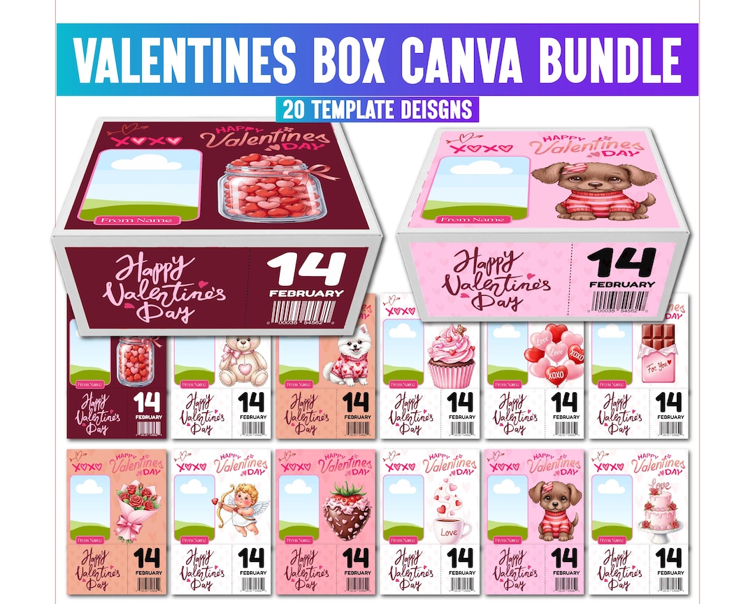 Valentine Love Box Template Labels, Valentine's Day Gift Box Canva ...