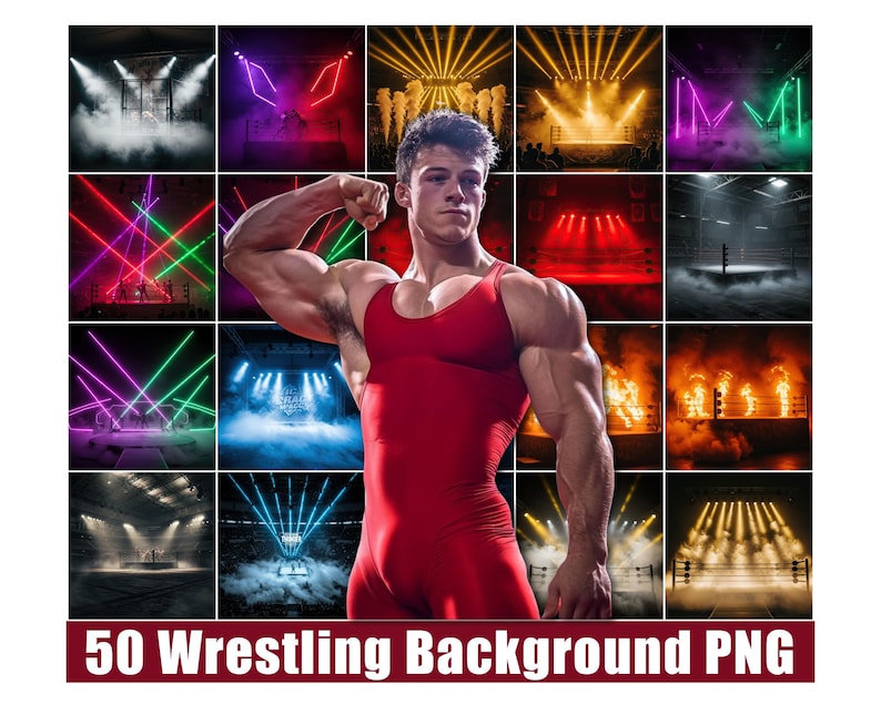50 Wrestling Sports Backgrounds & Overlay Bundle, Wrestling Background ...