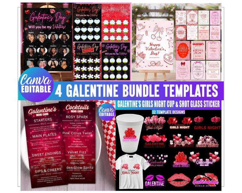 Galentines Party Bundle Canva Editable Template, Galentine’s Girls ...