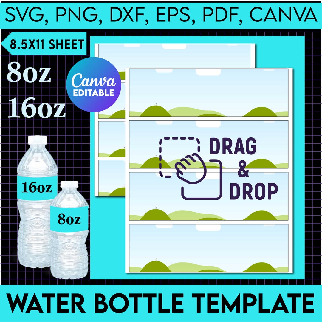 8oz, 16 Oz Water Bottle Template, Blank Water Bottle Template Svg, DIY ...