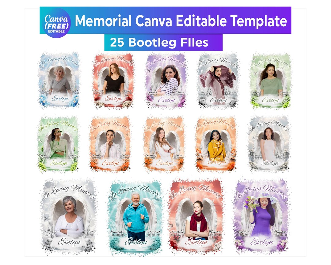 In Loving Memory Editable Canva Template Bundle, Memorial Backgrounds ...